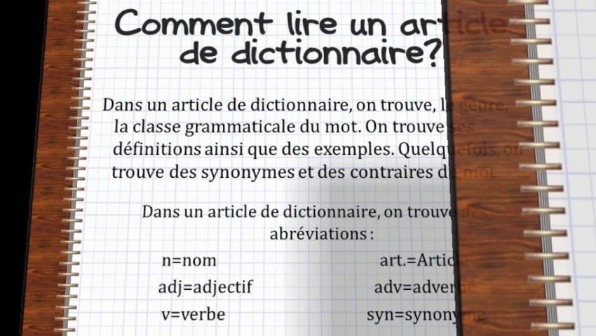 V1 / Lire un article de dictionnaire - Cycle-3 Éducatif